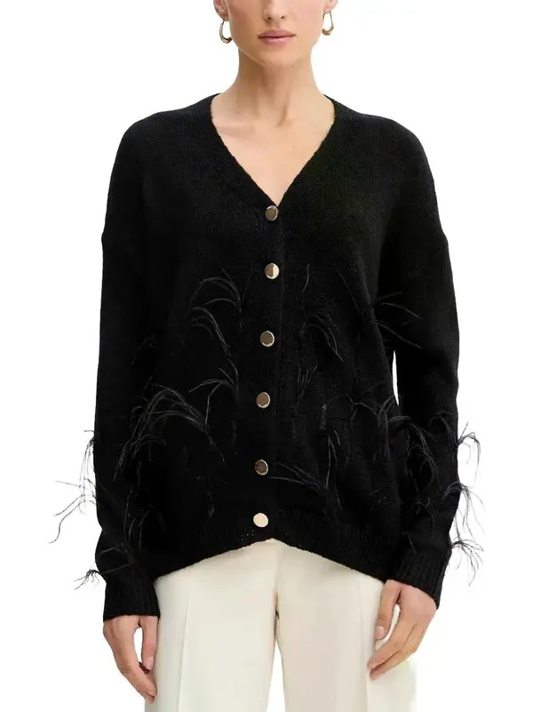 FRACOMINA Button Detailed Feather Trim Cardigan - Black