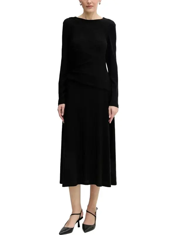 Joseph Ribkoff Long-sleeve Gathered Midi Dress - Black