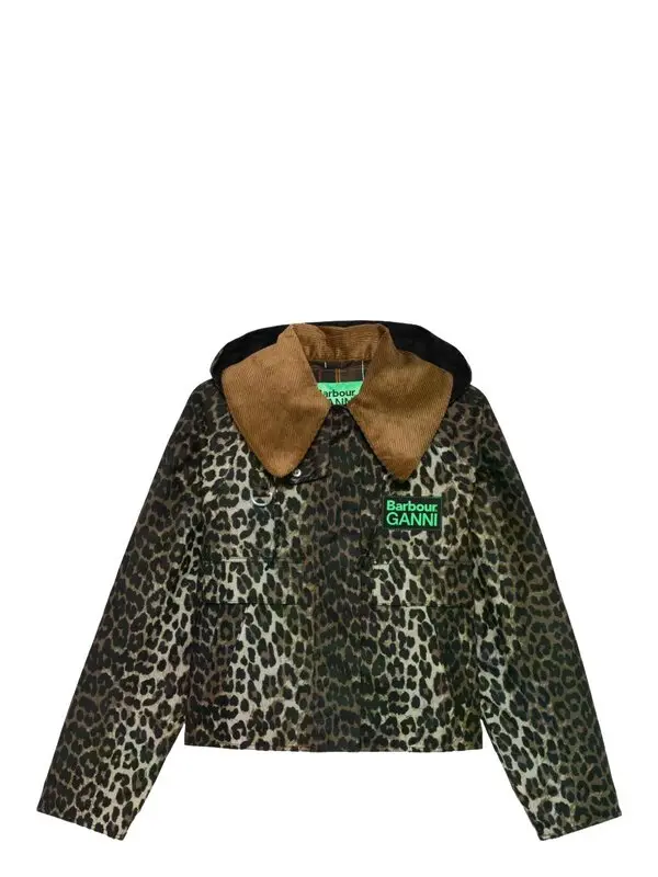 Barbour Leopard-print Jacket With Corduroy Collar - Brown