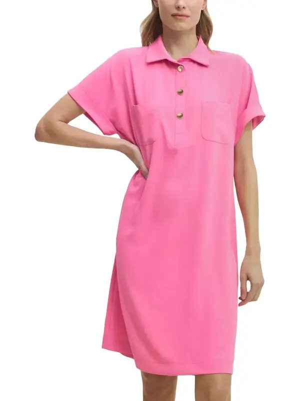 Joseph Ribkoff Chest-pocket Mini Shirt Dress - Pink