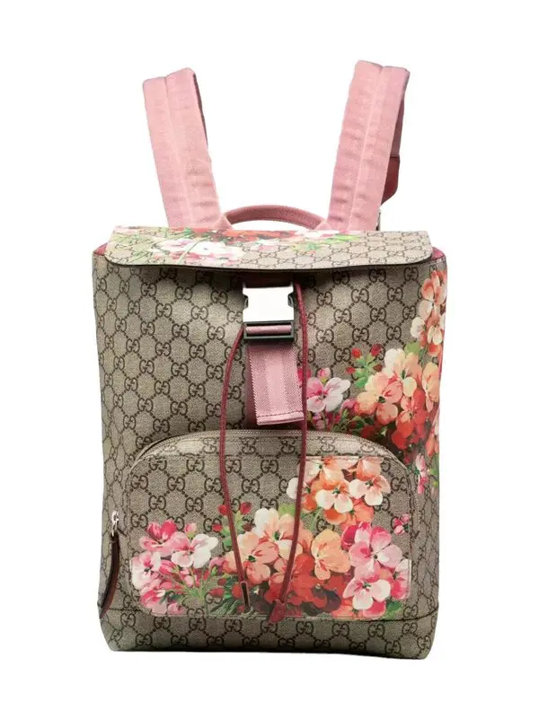 Gucci Gg Supreme Blooms Single Buckle Backpack - Brown