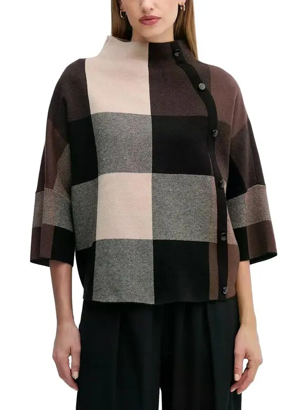 Joseph Ribkoff Check Button Sweater - Brown