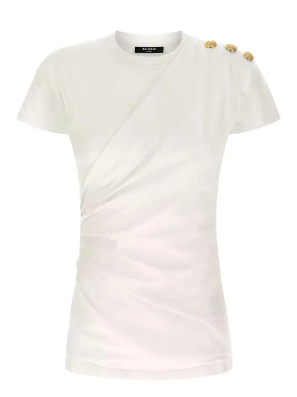 Balmain Button-embellished Draped T-shirt - White