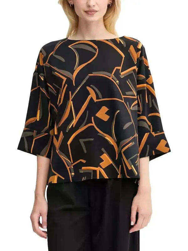 Joseph Ribkoff Geometric-print Flared-sleeve Blouse - Black