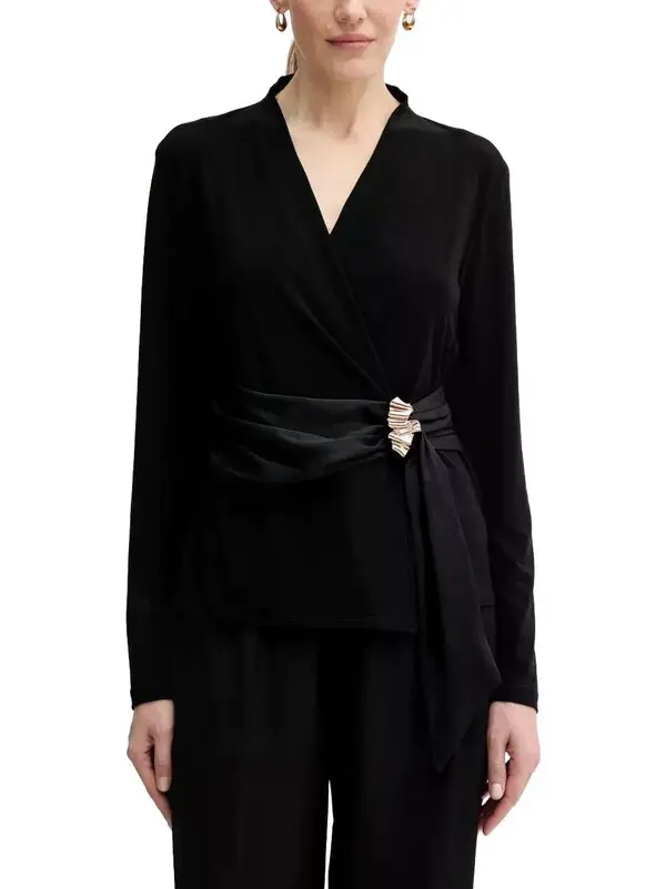 Joseph Ribkoff V-neck Brooch Blouse - Black