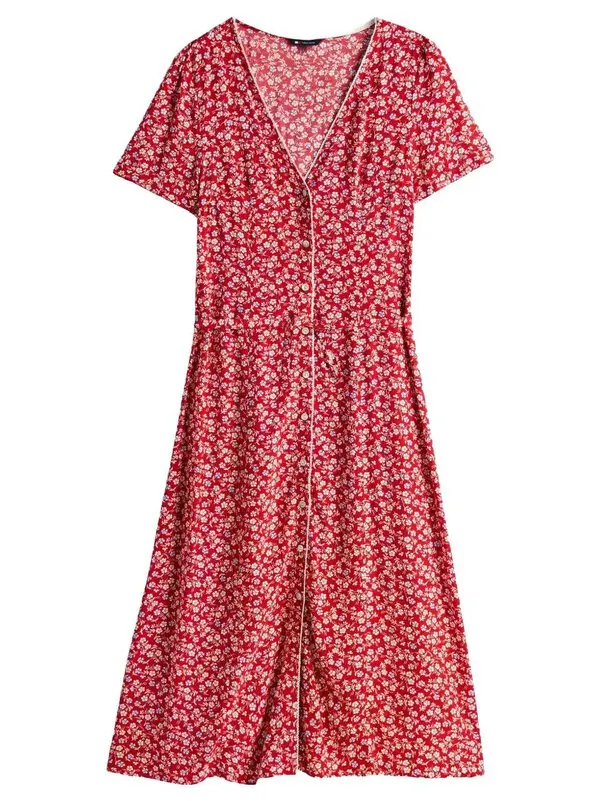 Tommy Hilfiger Floral-pattern Buttoned Midi Dress - Red