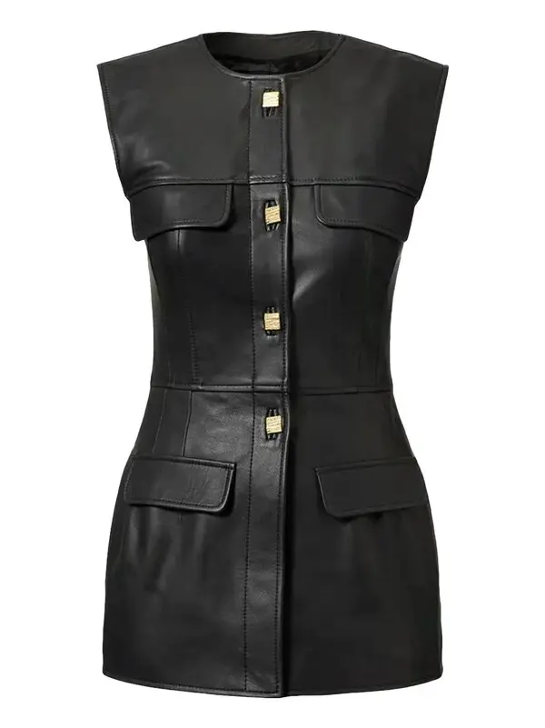 Tove Gia Buttoned Leather Blouse - Black