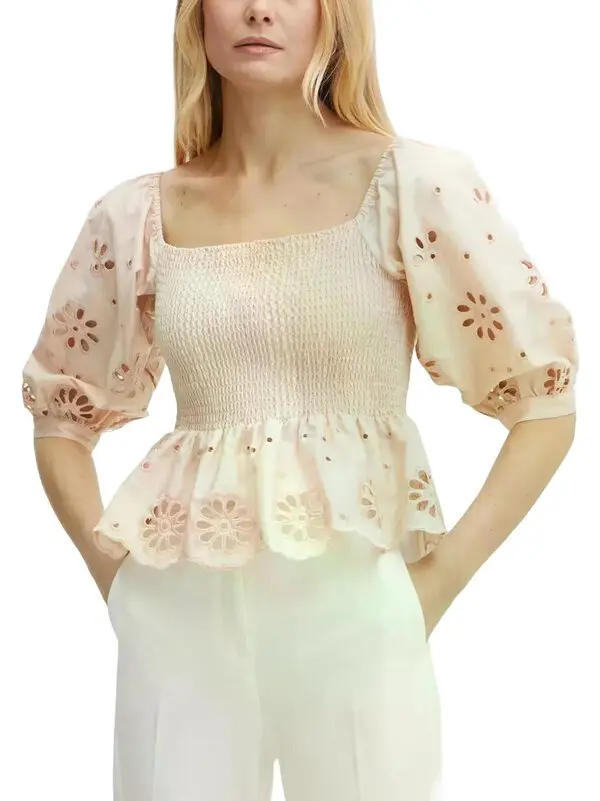 FRACOMINA Floral-cut Smocked Blouse - Pink