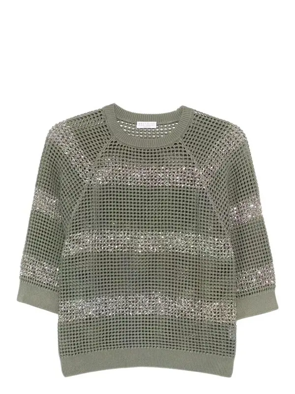 Brunello Cucinelli Sequin-embellished Open-knit Jumper - Green