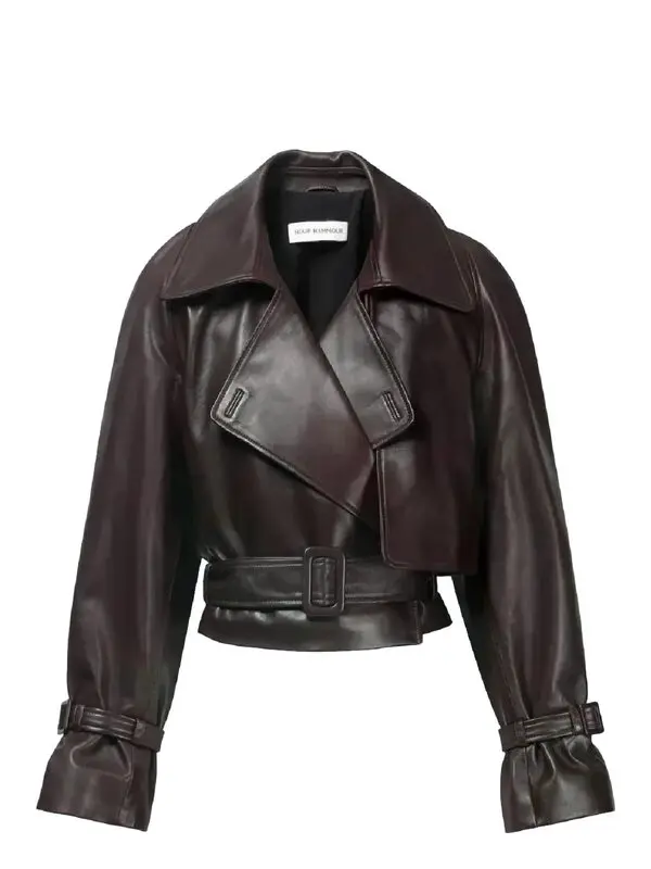 Nour Hammour Leather Belted Jacket - Brown