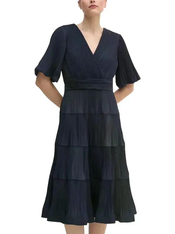 Joseph Ribkoff Tiered Pleated Midi Dress - Blue