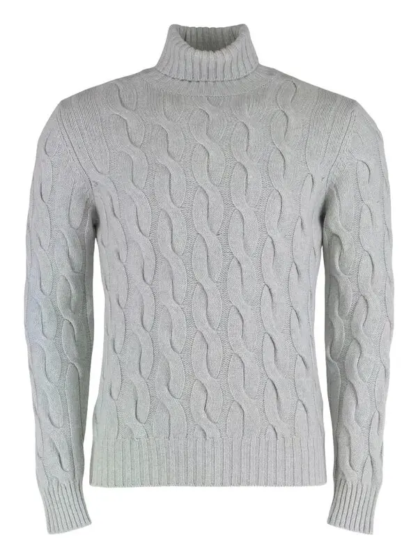 MOORER Cable-knit Roll-neck Sweater - Grey