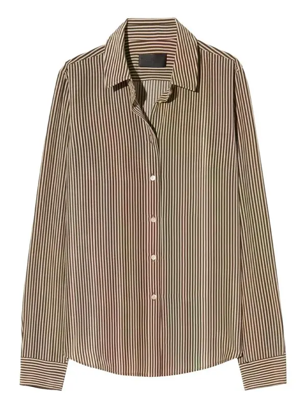 NILI LOTAN Gaia Striped Silk Shirt - Brown