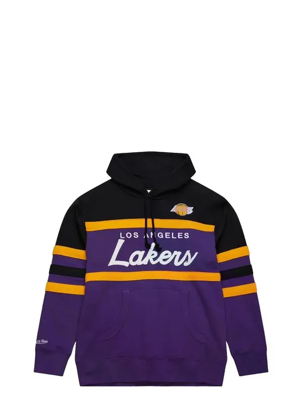 Mitchell & Ness X Los Angeles Lakers Hardwood Head Coach Striped Hoodie - Purple