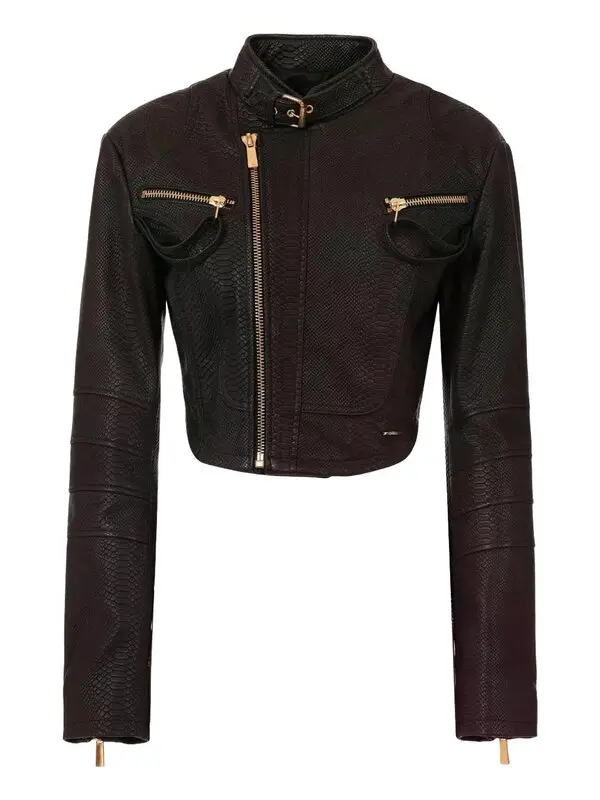Just Cavalli Snakeskin-effect Biker Jacket - Black