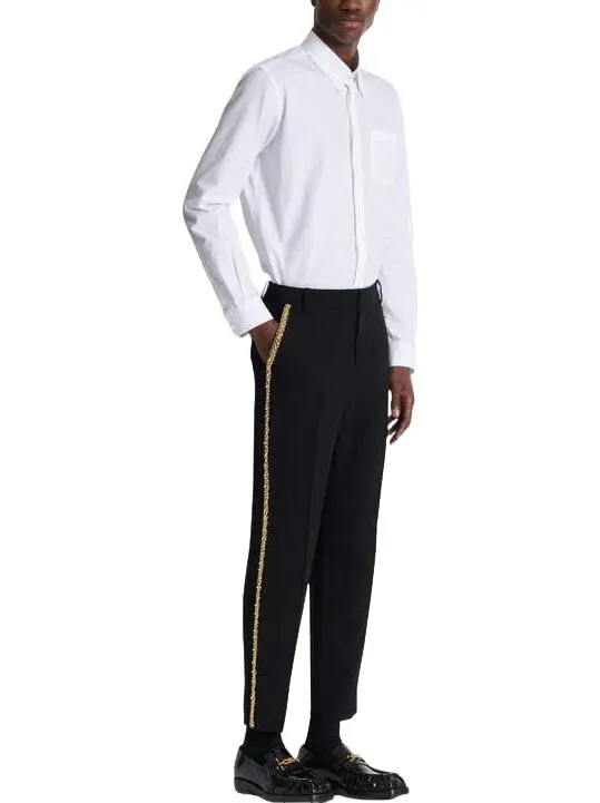 Balmain Embroidered Crepe Straight-leg Tailored Trousers - Black