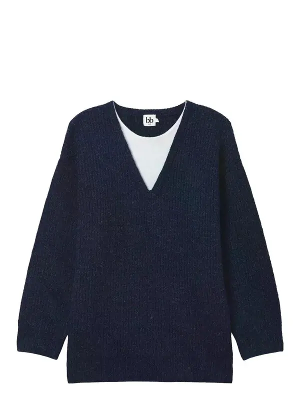 B+AB V-neck Long Sleeve Sweater - Blue