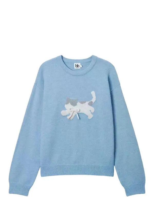 B+AB Appliqué Crew-neck Sweater - Blue