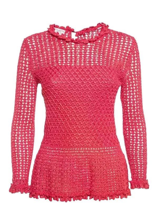 Oscar De La Renta Crochet Sheer Top - Pink