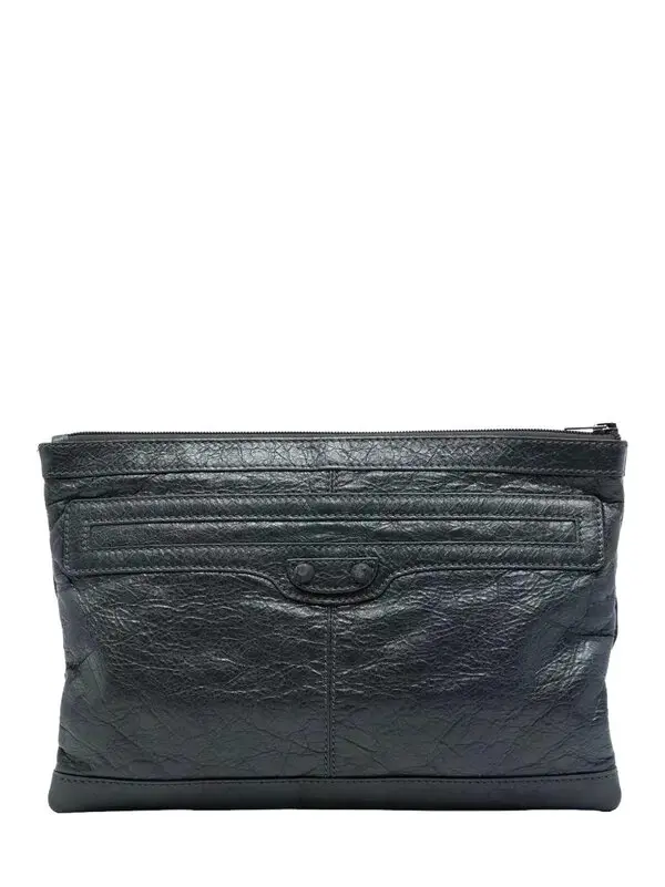 Balenciaga 2005 Lambskin Motocross Classic Clip Clutch - Black