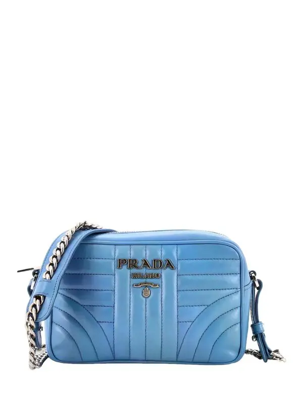 Prada Diagramme Quilted Leather Mini Camera Crossbody Bag - Blue