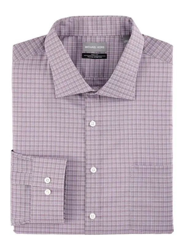 Michael Kors Big & Tall Performance Plaid Dress Shirt - Wine