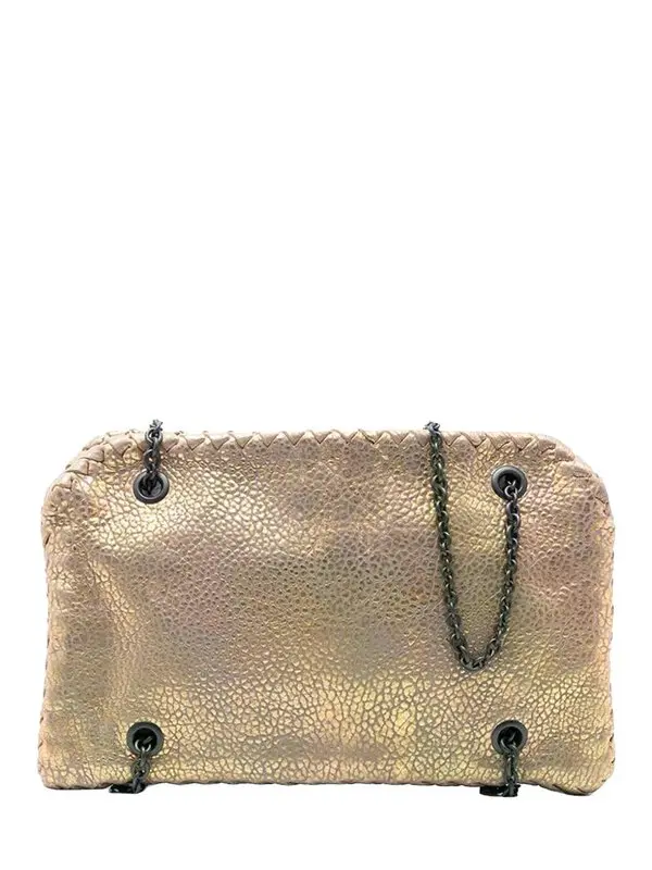 Bottega Veneta Intrecciato Trimmed Metallic Leather Duo Shoulder Bag - Gold
