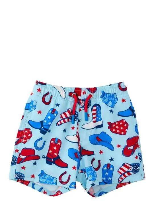 RUGGEDBUTTS Stretch Swim Trunks With Upf 50+ Sun Protection - Blue Stars & Spurs