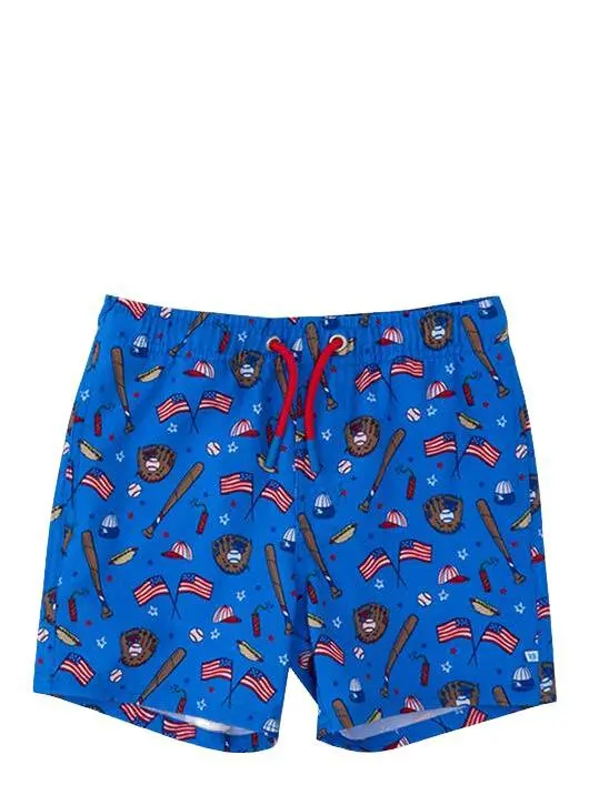 RUGGEDBUTTS Stretch Swim Trunks With Upf 50+ Sun Protection - Blue Stars & Strikes