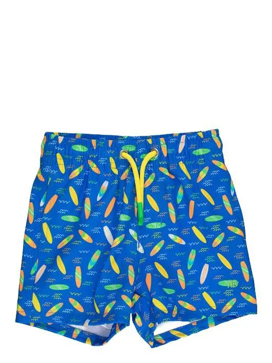 RUGGEDBUTTS Stretch Swim Trunks With Upf 50+ Sun Protection - Neon Surfs Up