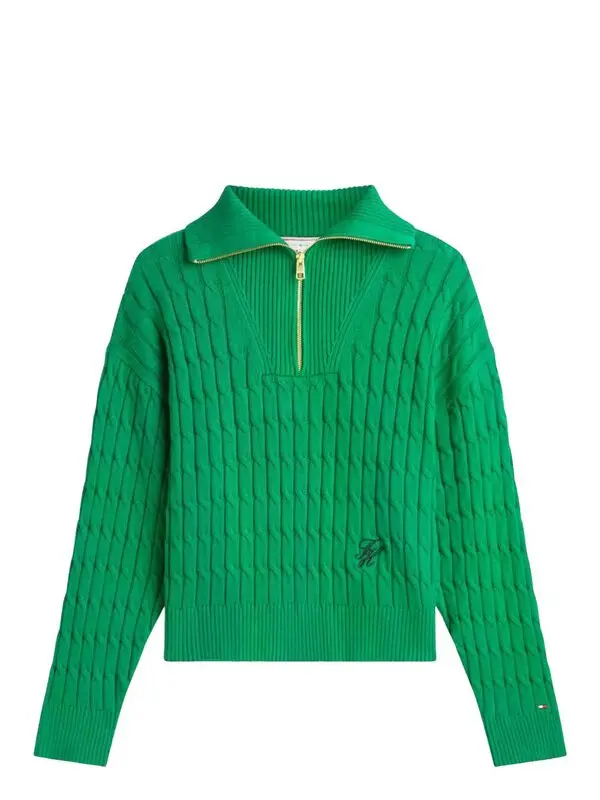 Tommy Hilfiger Cable-knit Zip Sweater - Green
