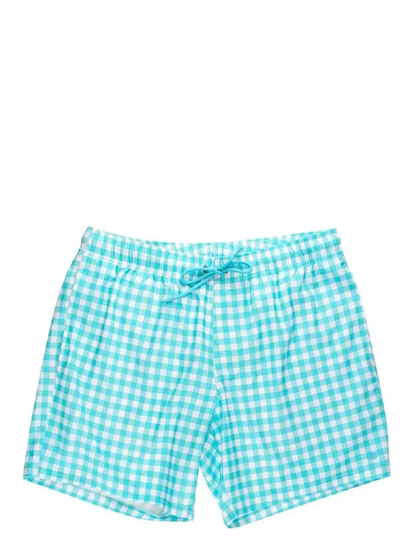 RUGGEDBUTTS Stretch Swim Trunks - Bright Aqua Gingham