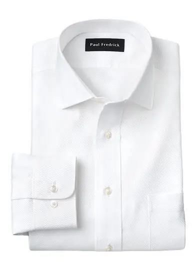 PAUL FREDRICK Slim Fit Non-iron Cotton Twill Spread Collar Dress Shirt - White