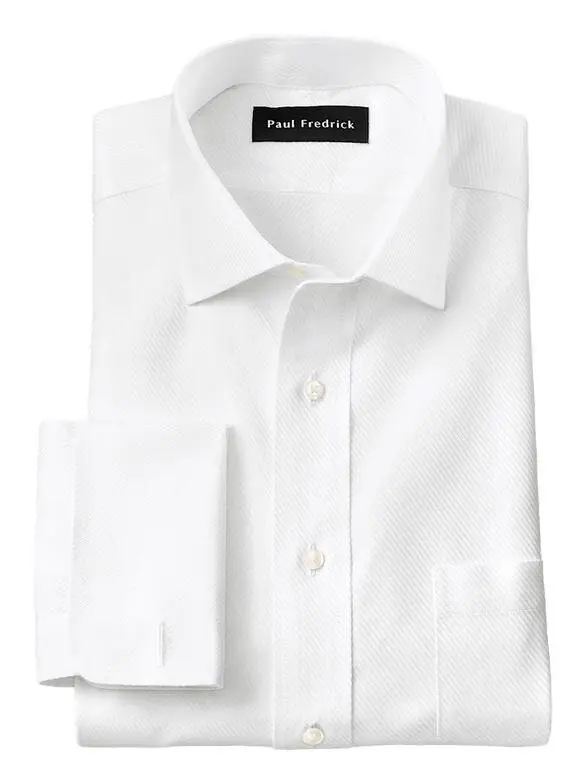 PAUL FREDRICK Slim Fit Non-iron Cotton Twill Spread Collar French Cuff Dress Shirt - White