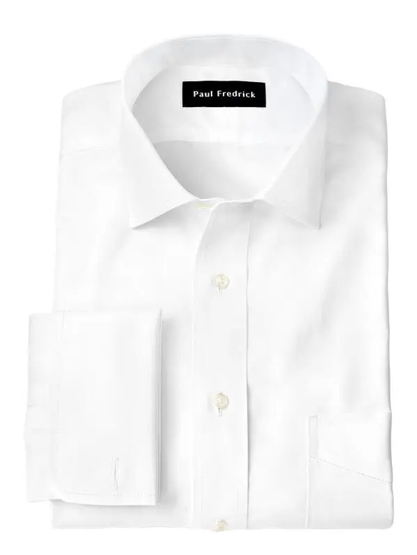 PAUL FREDRICK Slim Fit Non-iron Cotton Pinpoint Spread Collar French Cuff Dress Shirt - White