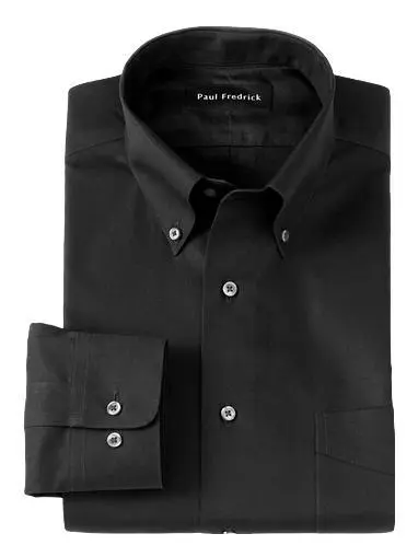 PAUL FREDRICK Tailored Fit Non-iron Cotton Pinpoint Solid Button Down Collar Dress Shirt - Black