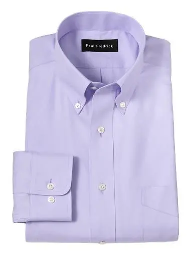 PAUL FREDRICK Tailored Fit Non-iron Cotton Pinpoint Solid Button Down Collar Dress Shirt - Lavender