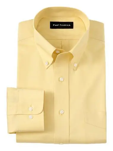 PAUL FREDRICK Tailored Fit Non-iron Cotton Pinpoint Solid Button Down Collar Dress Shirt - Yellow