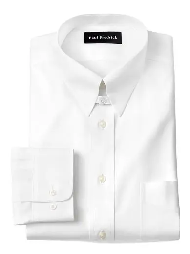 PAUL FREDRICK Tailored Fit Non-iron Cotton Pinpoint Solid Snap Tab Collar Dress Shirt - White