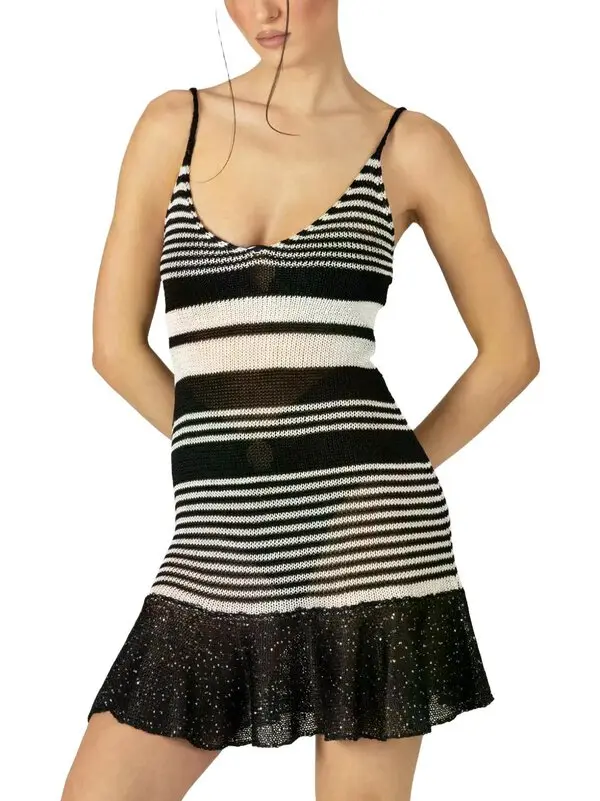PARAMIDONNA Lea Striped Crochet Dress - Black