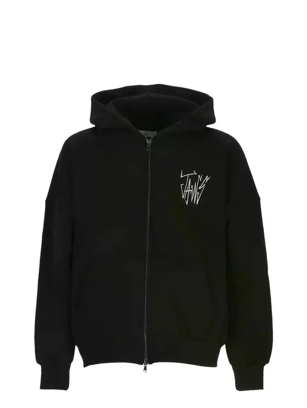 JAWS Graphic Print Zip Hoodie - Black