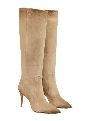 Santoni Suede High-heel Boots - Natural