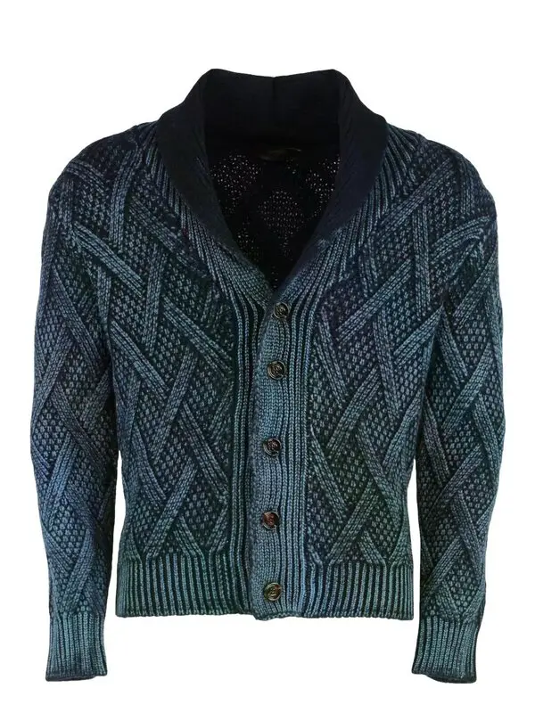 MOORER Shawl-collar Buttoned Cardigan - Blue