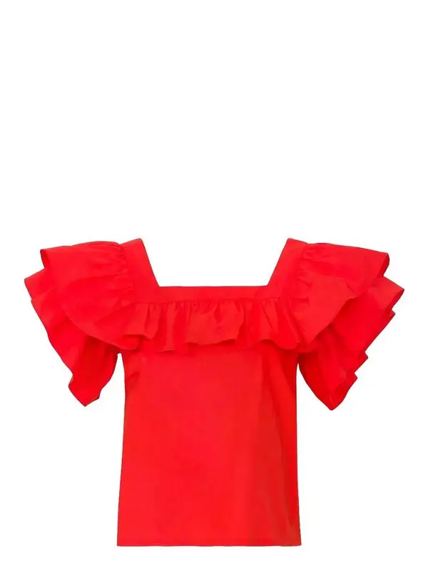 Lhd Ruffled Square Neck Blouse - Red