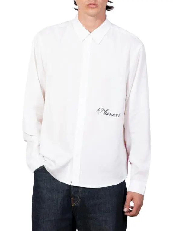 PLEASURES X Richard Bernstein Pilule Graphic Lyocell Button-up Shirt - White