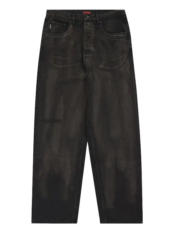 PLEASURES Oil Baggy Wide Leg Jeans - Dark Brown
