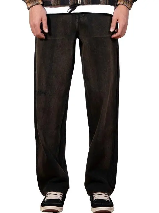 PLEASURES Oil Baggy Wide Leg Jeans - Dark Brown