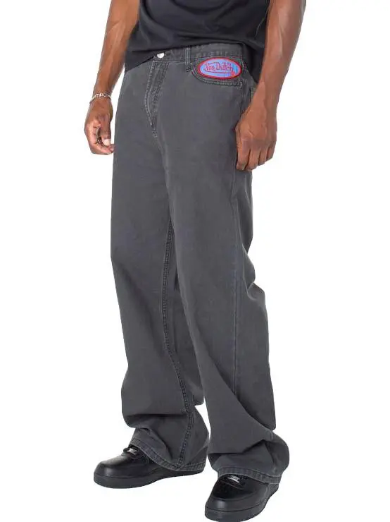 VON DUTCH Baggy Contrast Graphic Straight Leg Pants - Moonless Night