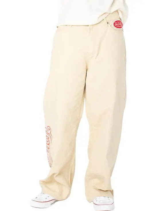 VON DUTCH Baggy Contrast Graphic Straight Leg Pants - Pale Khaki