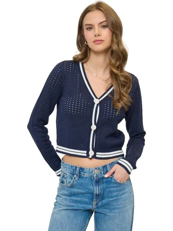 Central Park West Franki Varsity Mesh Cardigan - Navy